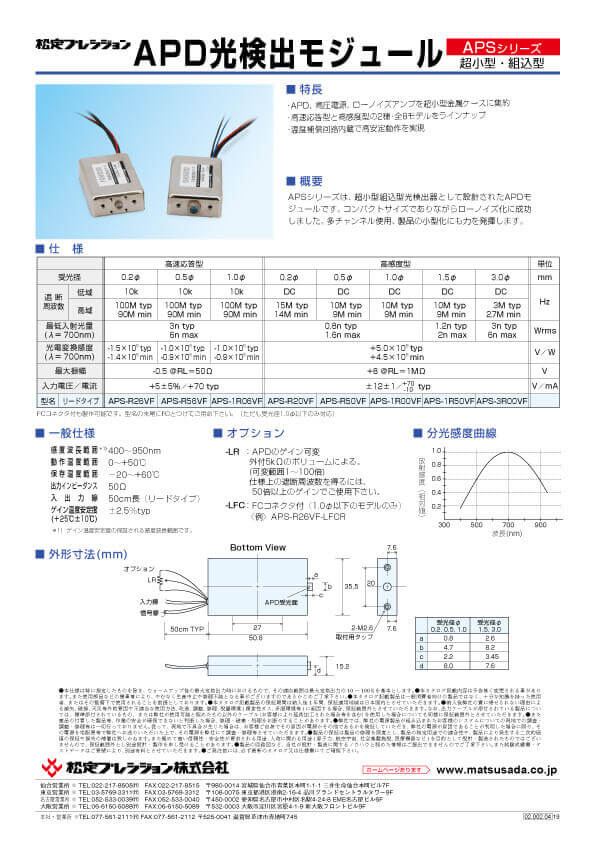 APSシリーズ｜APDモジュールなら松定プレシジョン